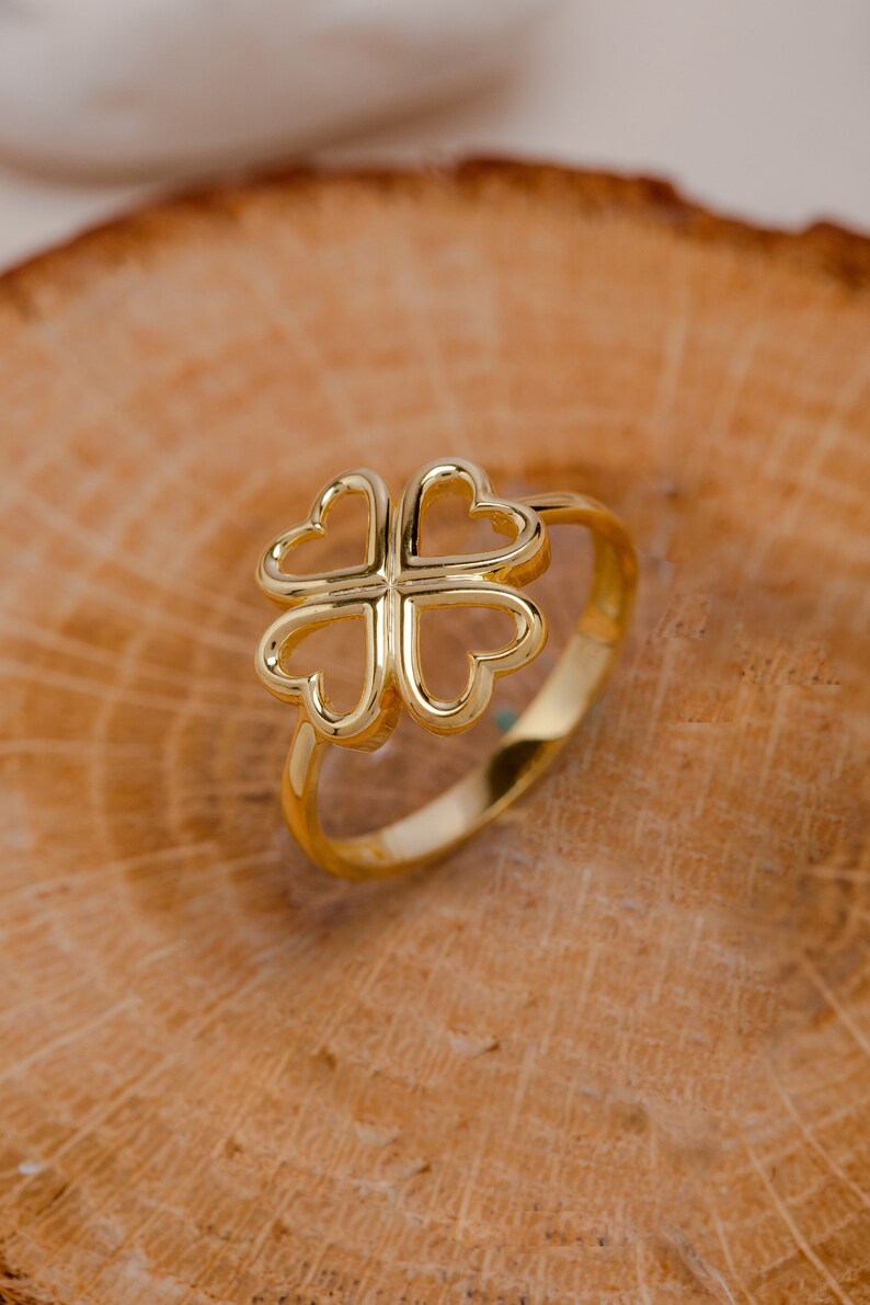 14K Tiny Clover Ring 925 Silver Four Leaf Clover Ring Good - Etsy