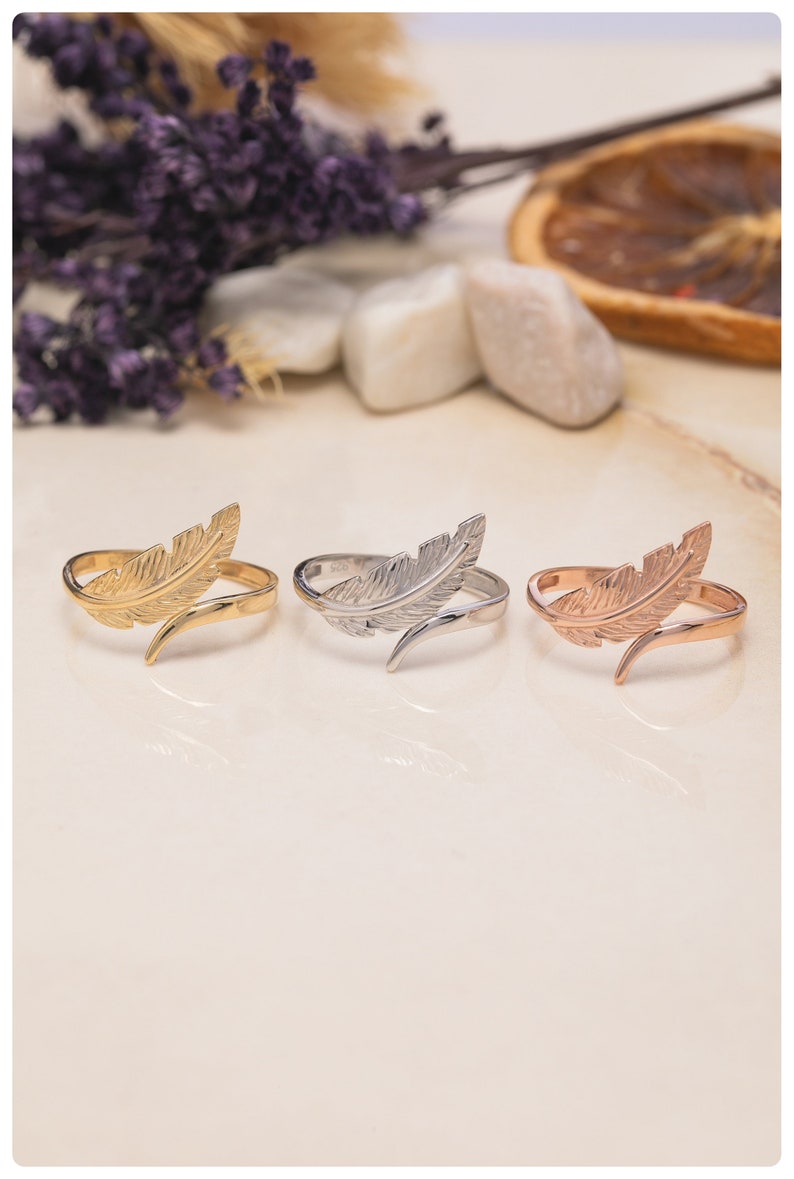 14K Solid Gold Leaf Ring 925 Sterling Silver Leaf Ring - Etsy