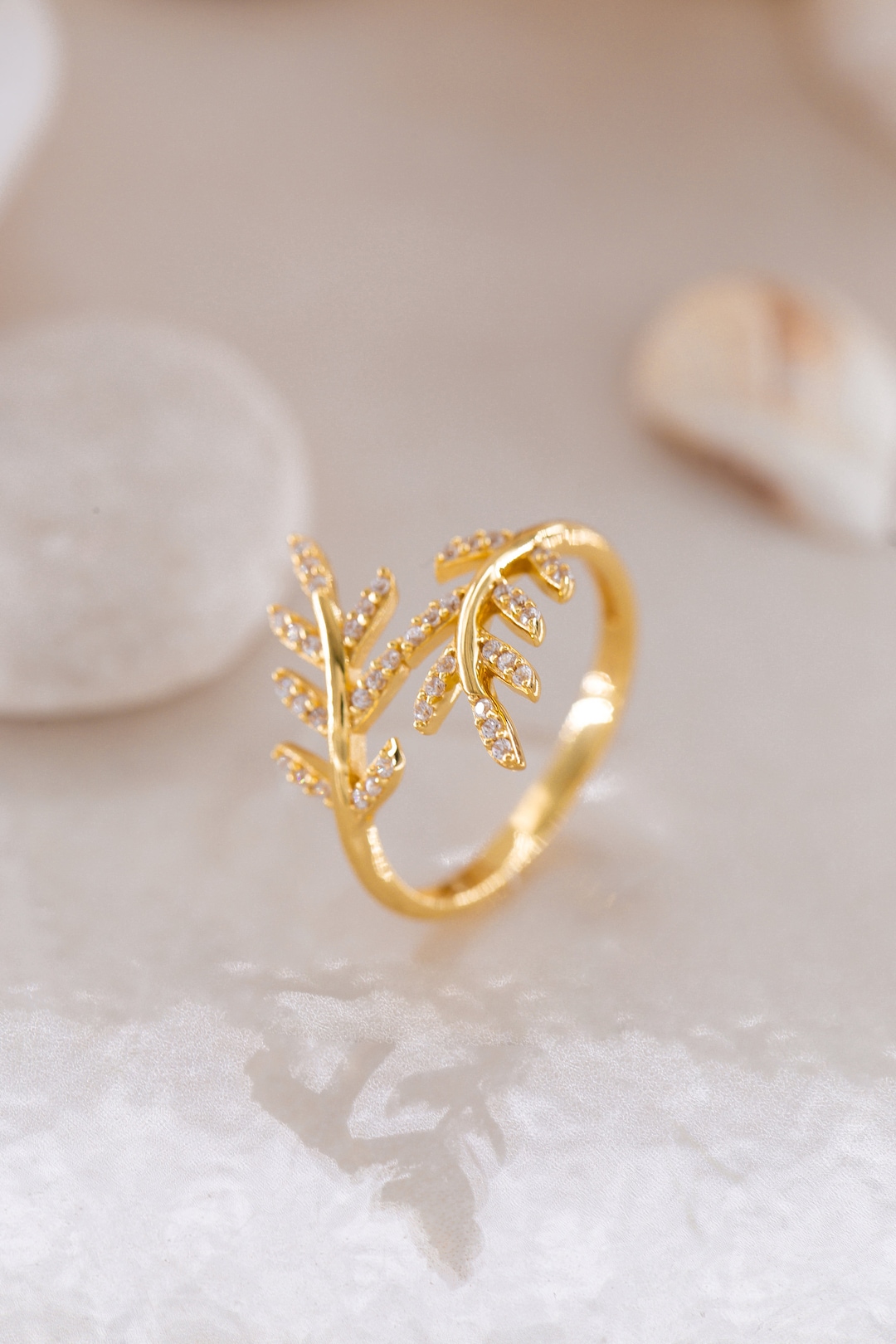 14K Gold Leaf Ring, Leaf Engagement Ring, Oak Leaf Ring 925 Sterling Silver, Leaf Ring Women ...