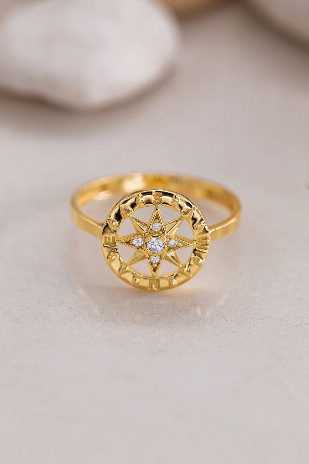 14K Golden North Star Ring 925 Sterling Silver Celestial Jewelry ...