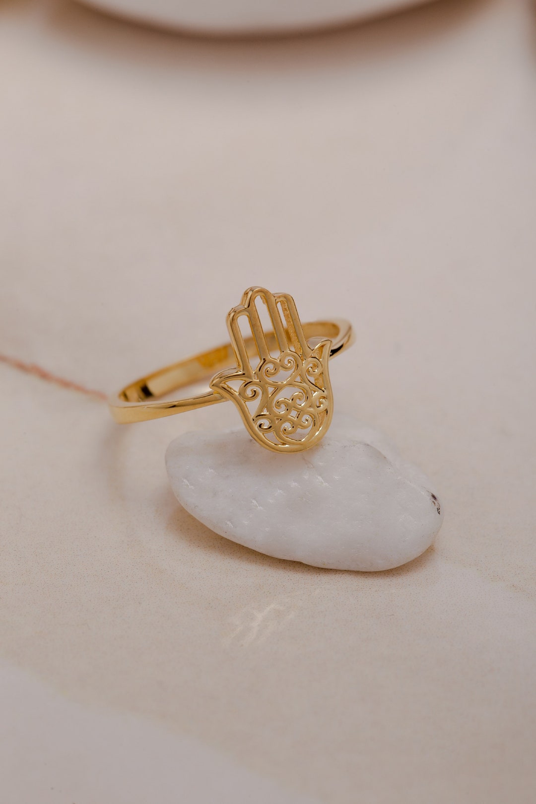 18K Solid Gold Hamsa Hand Ring, Hamsa Islamic Gold Ring, Hamsa Islamic ...