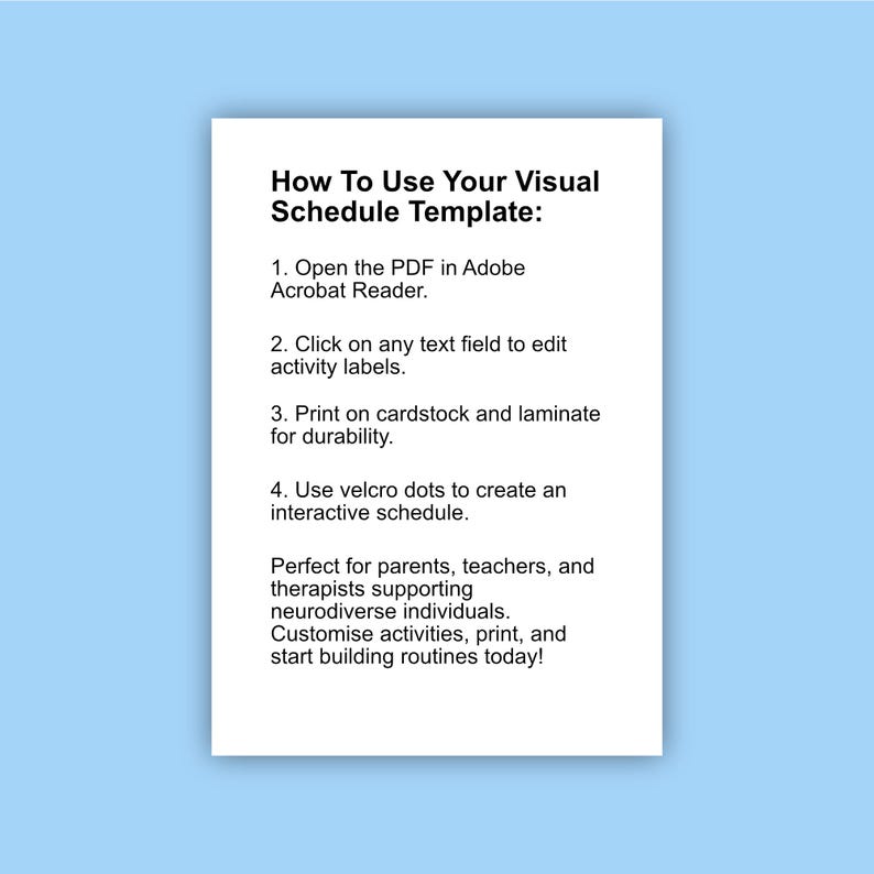 Sensory Schedule Template | Printable Visual Routine for Kids | Autism ...