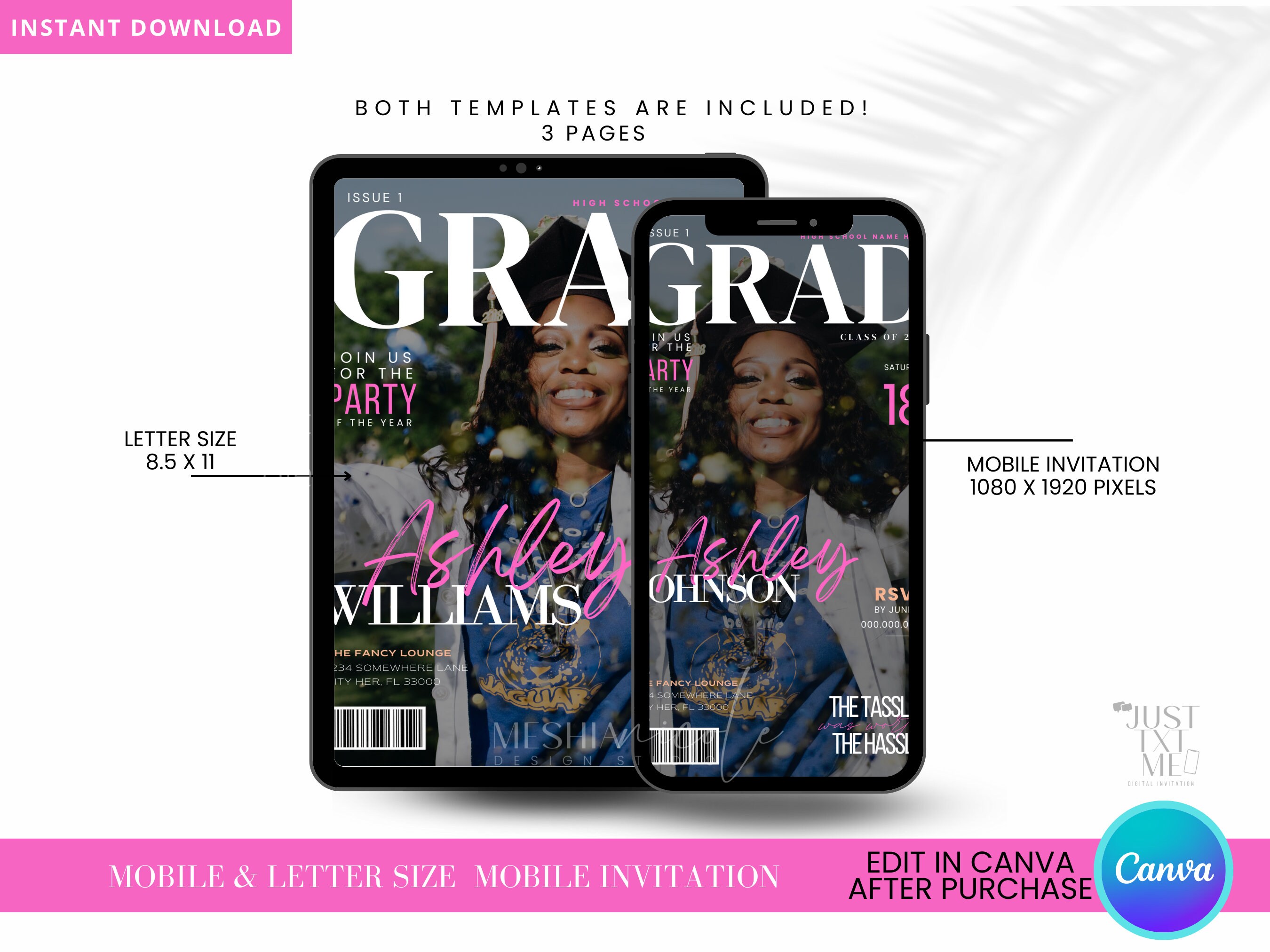 DIY Magazine Grad Invitation Template, Editable Photo Announcement ...