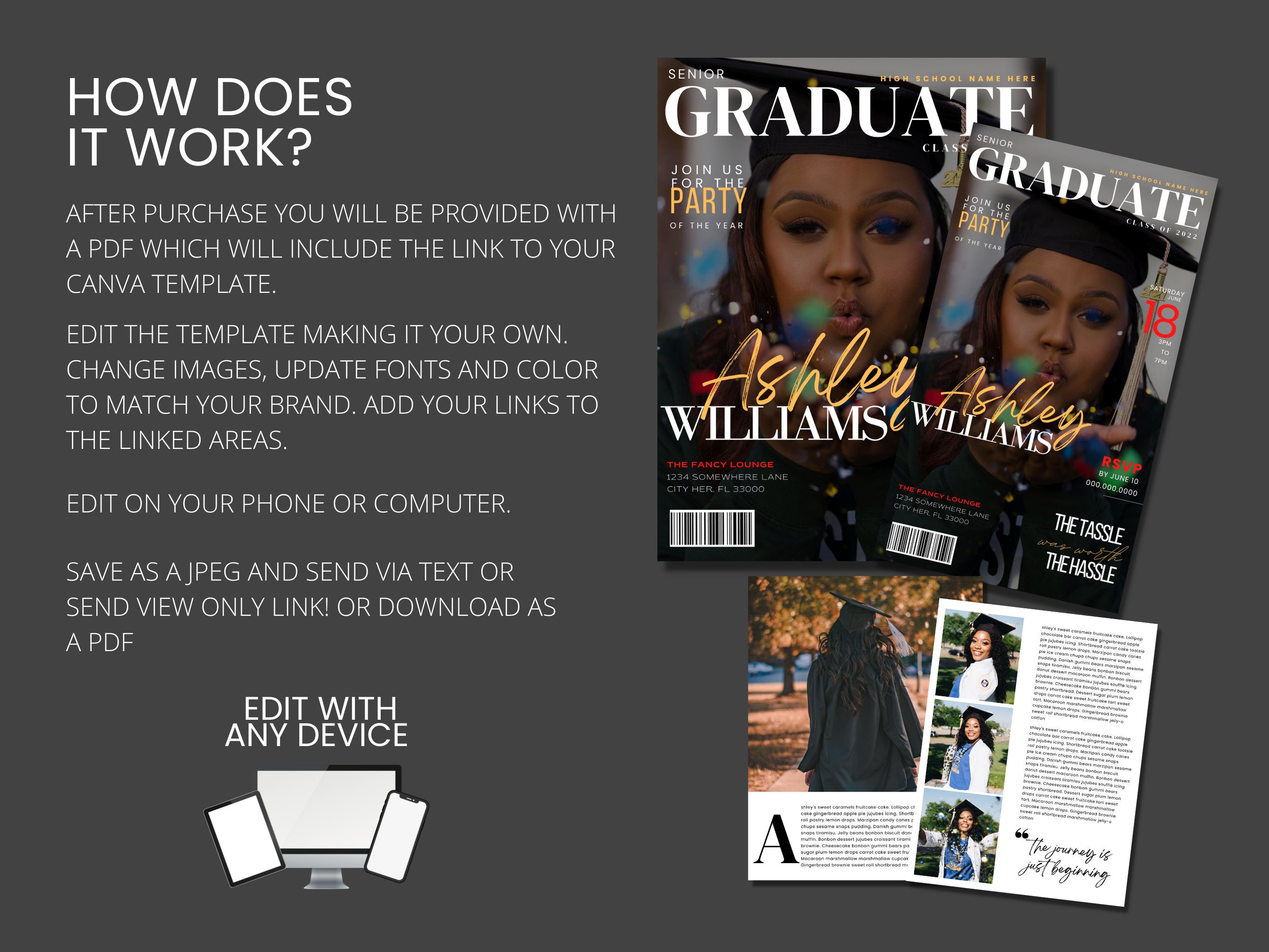 DIY Magazine Graduation Invitation Template, Editable Photo ...