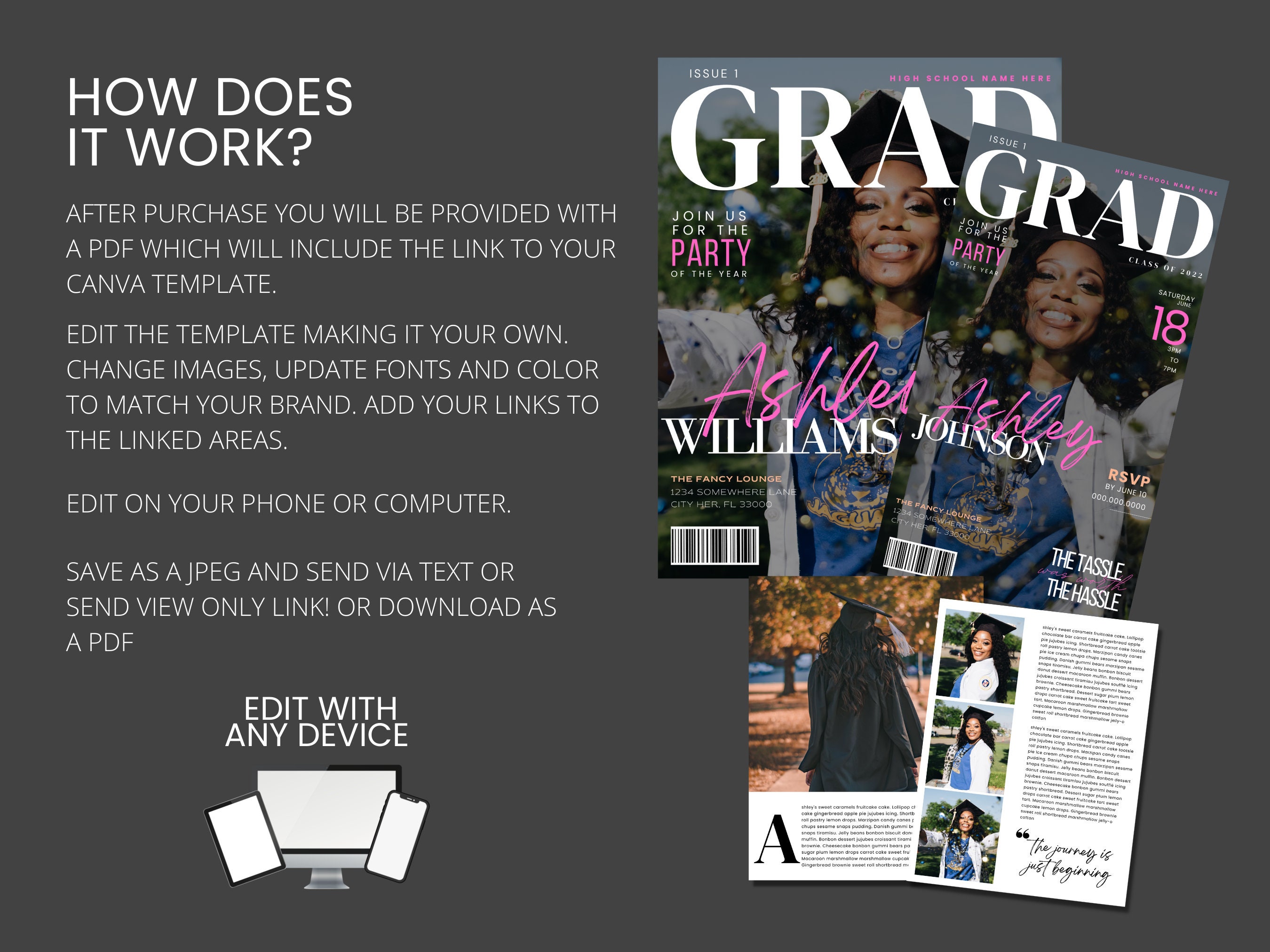 DIY Magazine Grad Invitation Template, Editable Photo Announcement ...