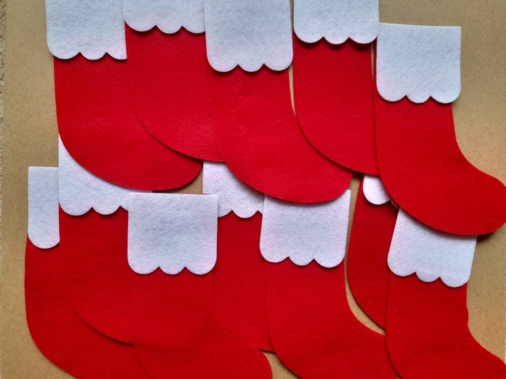 Die Cut Felt Red and White Stockings X 12 - Etsy