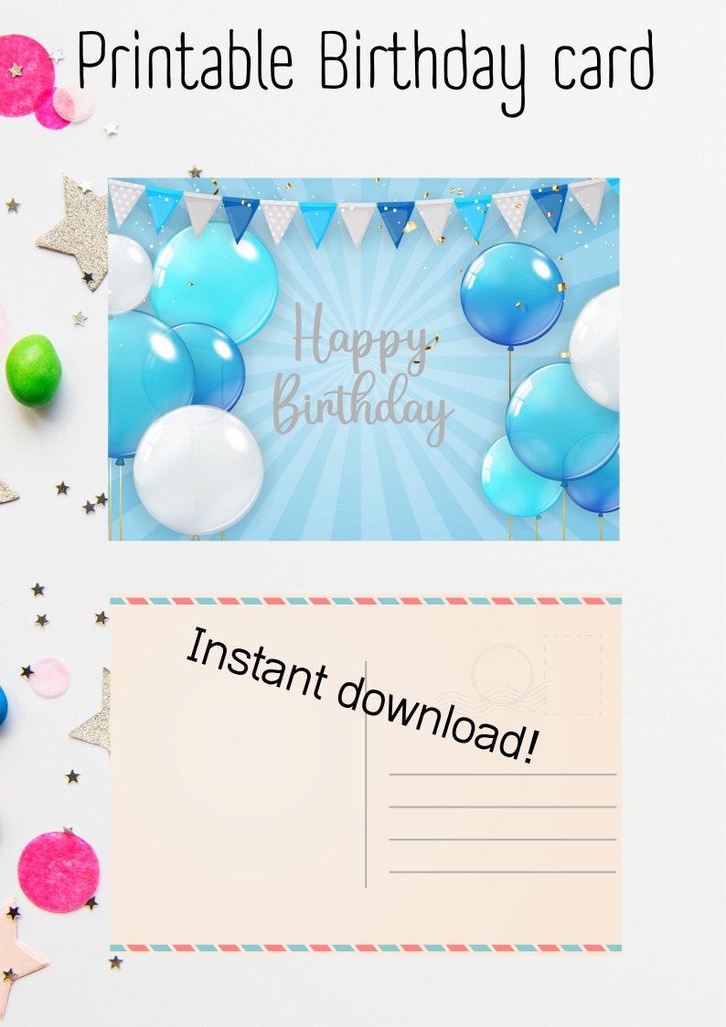 Birthday Card Balloon Desing Printable - Etsy