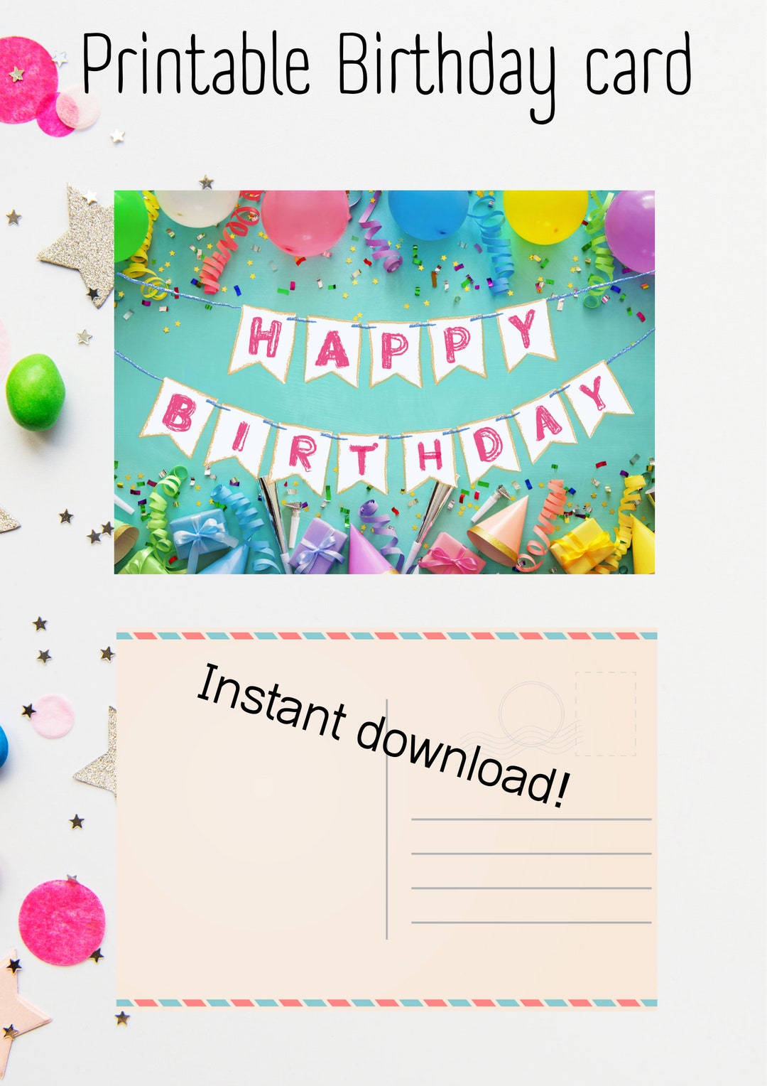 Birthday Card Balloon Desing Printable - Etsy