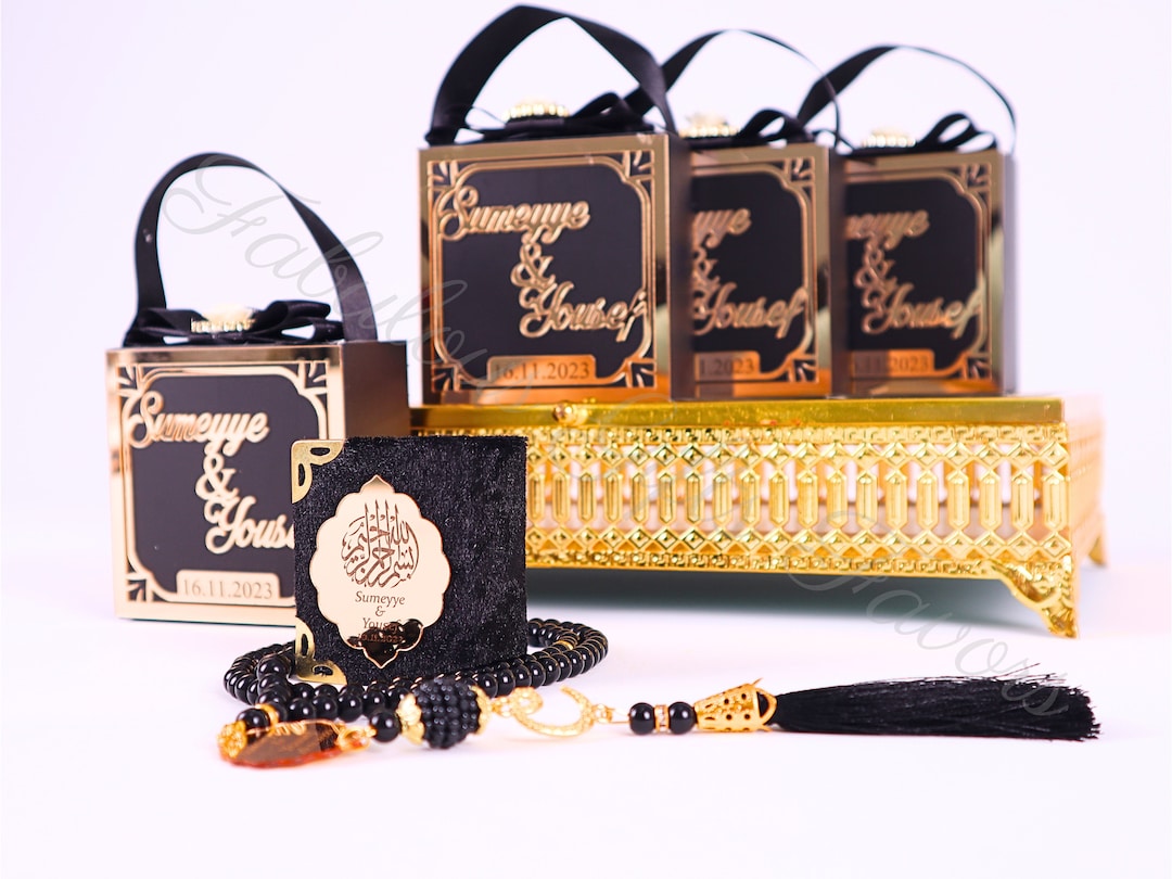 Personalized Velvet Mini Quran Pearl Tasbeeh Decorated Gift Bag Set ...