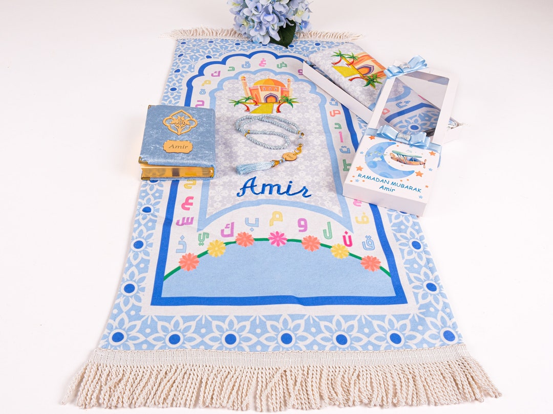 Personalized Kids Prayer Mat Quran Tasbih Gift Set for Boys | Salah Mat ...
