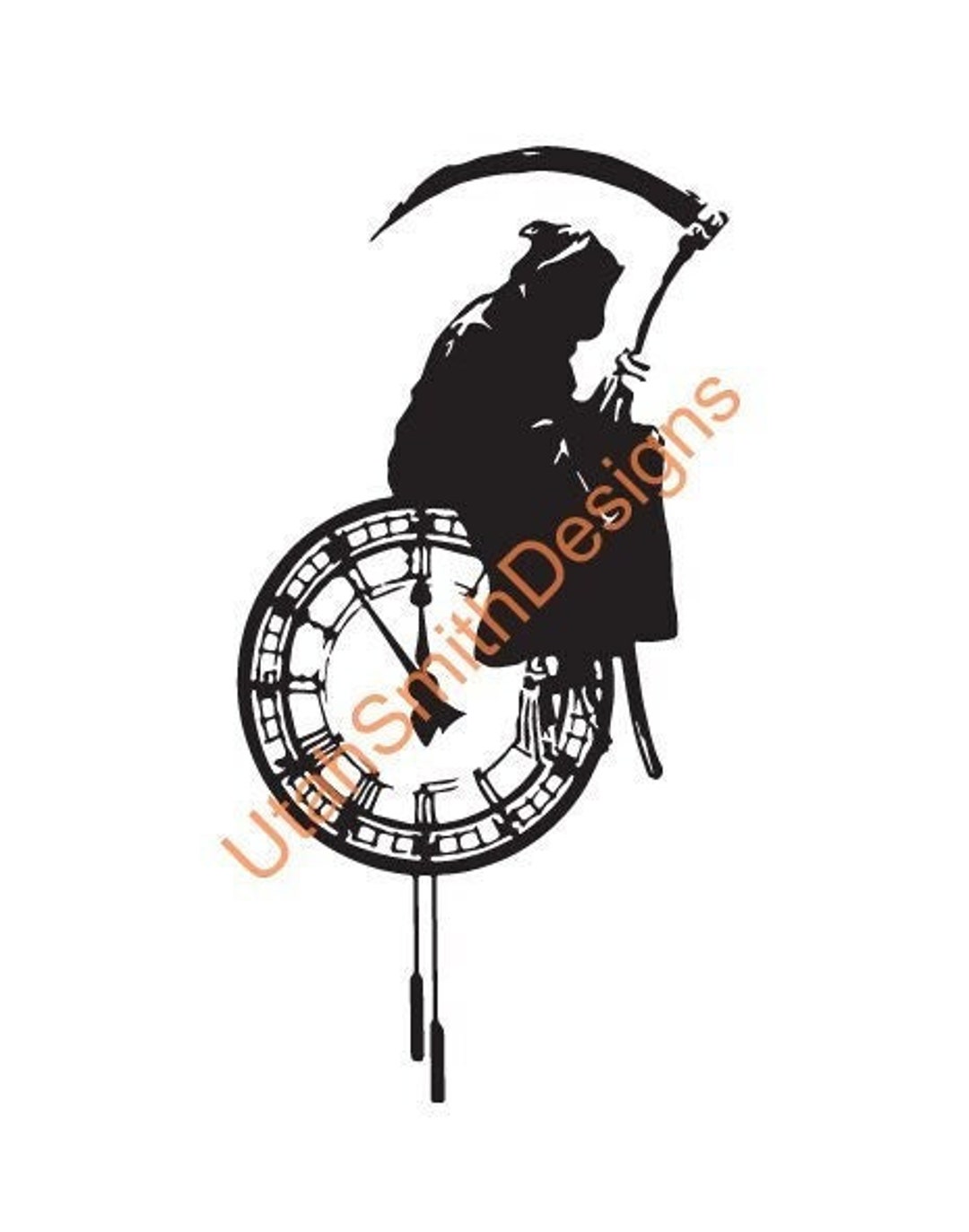 Grim Reaper Sitting on Clock Svg File Eps File Dxf File Pdf File Png ...