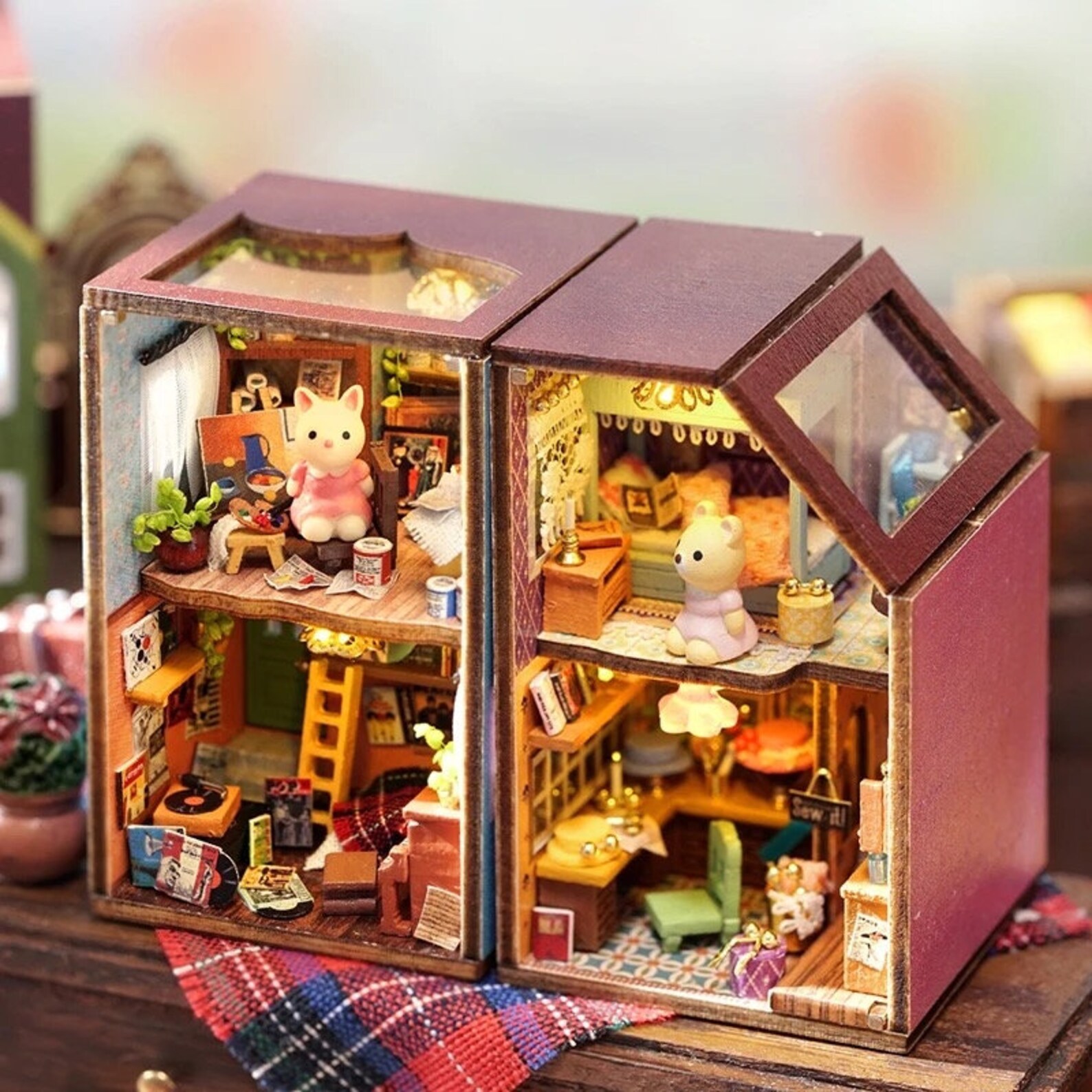 DIY Handmade Doll House Cabin Puzzle Tabletop Ornament Decoration ...