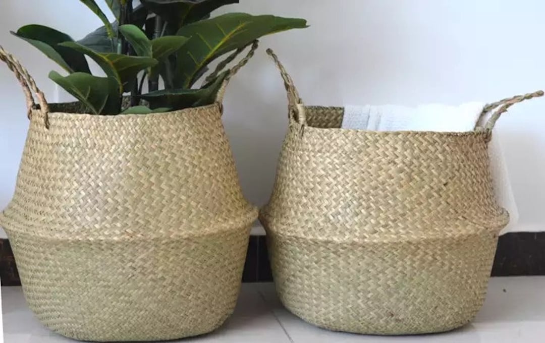Seaweed Wicker Basket Rattan Hanging Flowerpot Dirty Clothes Storage - Etsy