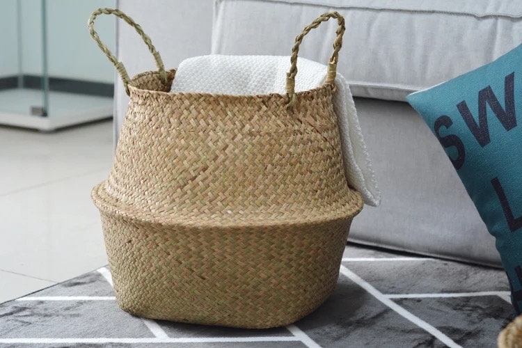 Seaweed Wicker Basket Rattan Hanging Flowerpot Dirty Clothes Storage - Etsy