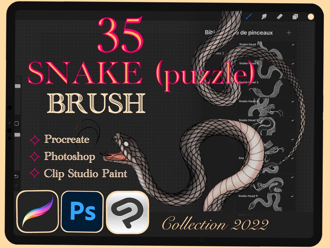 35 SNAKE PUZZLE Brushes for Procreate / Photoshop / Clip Studio Paint ...