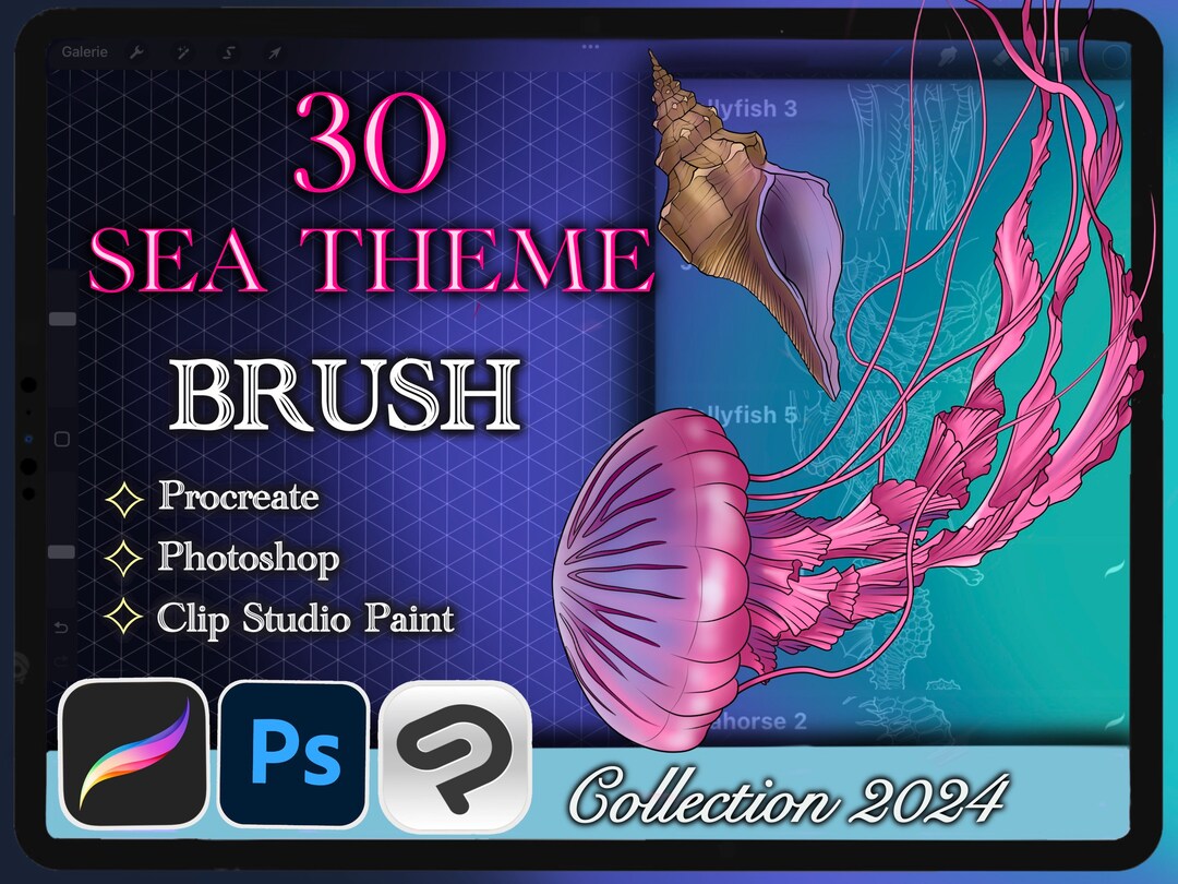 30 SEA THEME BRUSHES for Procreate Photoshop Clip Studio Paint - Etsy