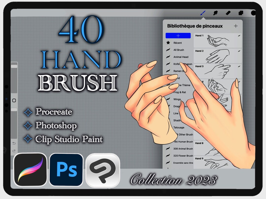 40 HAND BRUSH for Procreate / Photoshop / Clip Studio Paint - Etsy