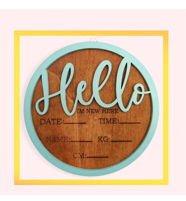 Wooden Baby Announcement Sign, Hello World Sign | New Baby Arrival Sign ...