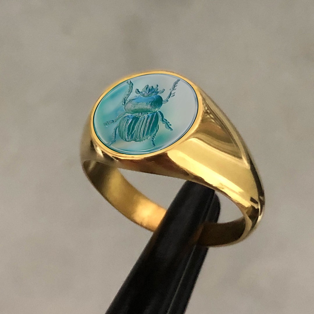 Custom Family Crest Signet Ring Scarab, Emerald and Sapphire, Ruby ...