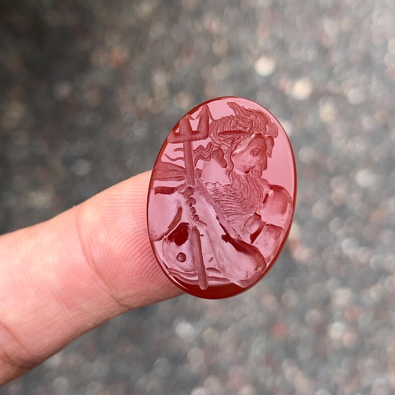 Sovereign of the Seas Poseidon Intaglio, Agate Engraving, Handmade Gem ...