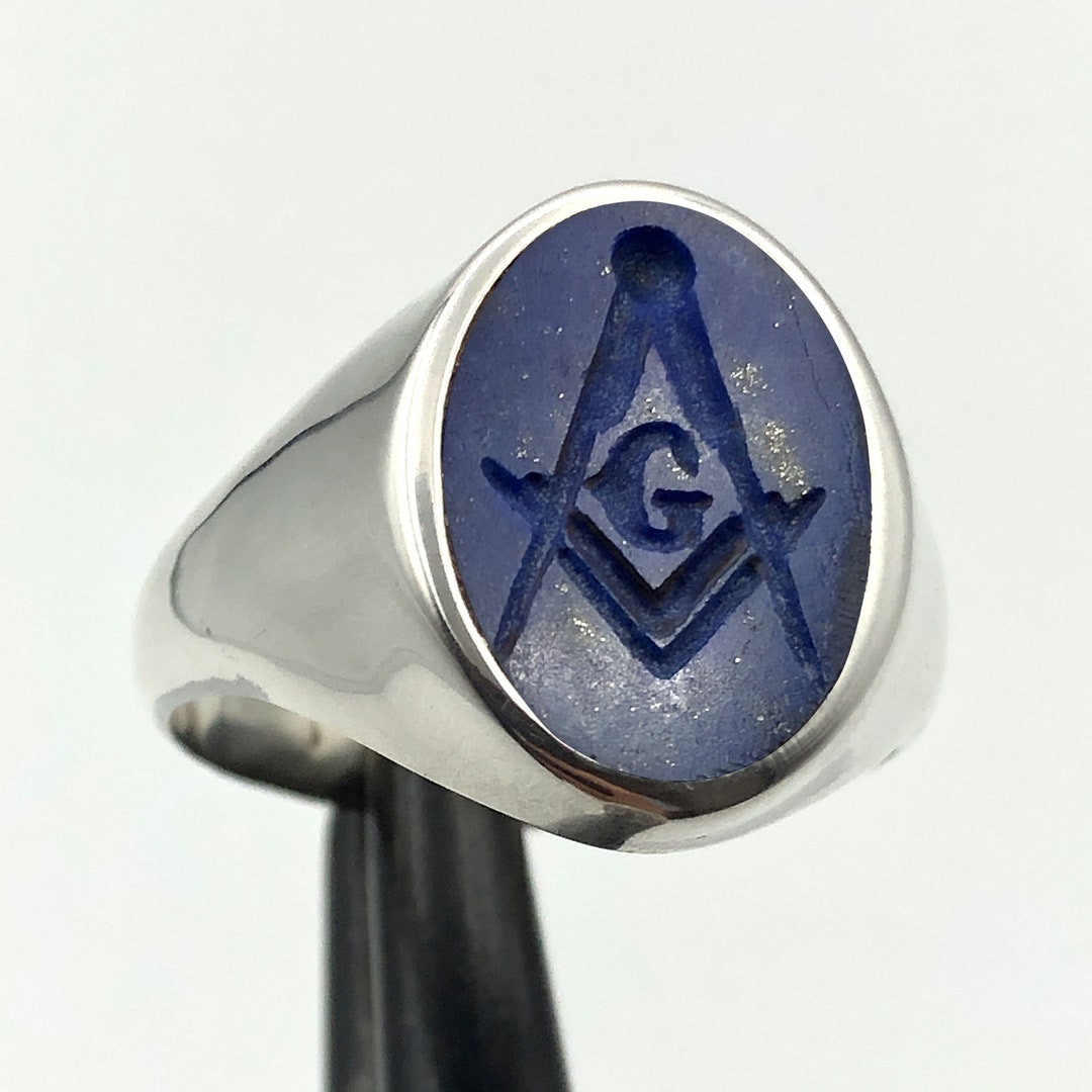 Lapis Lazuli Personalization Oval Masonic Custom Rings, Freemason Gift ...