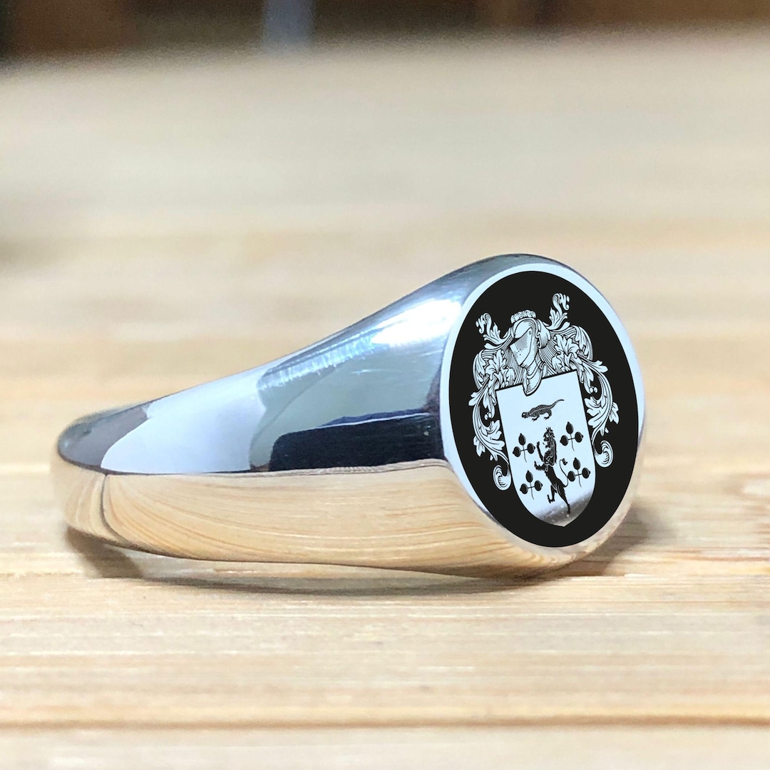 Custom Family Crest Signet Ring: Engraved Sterling Silver Heritage ...