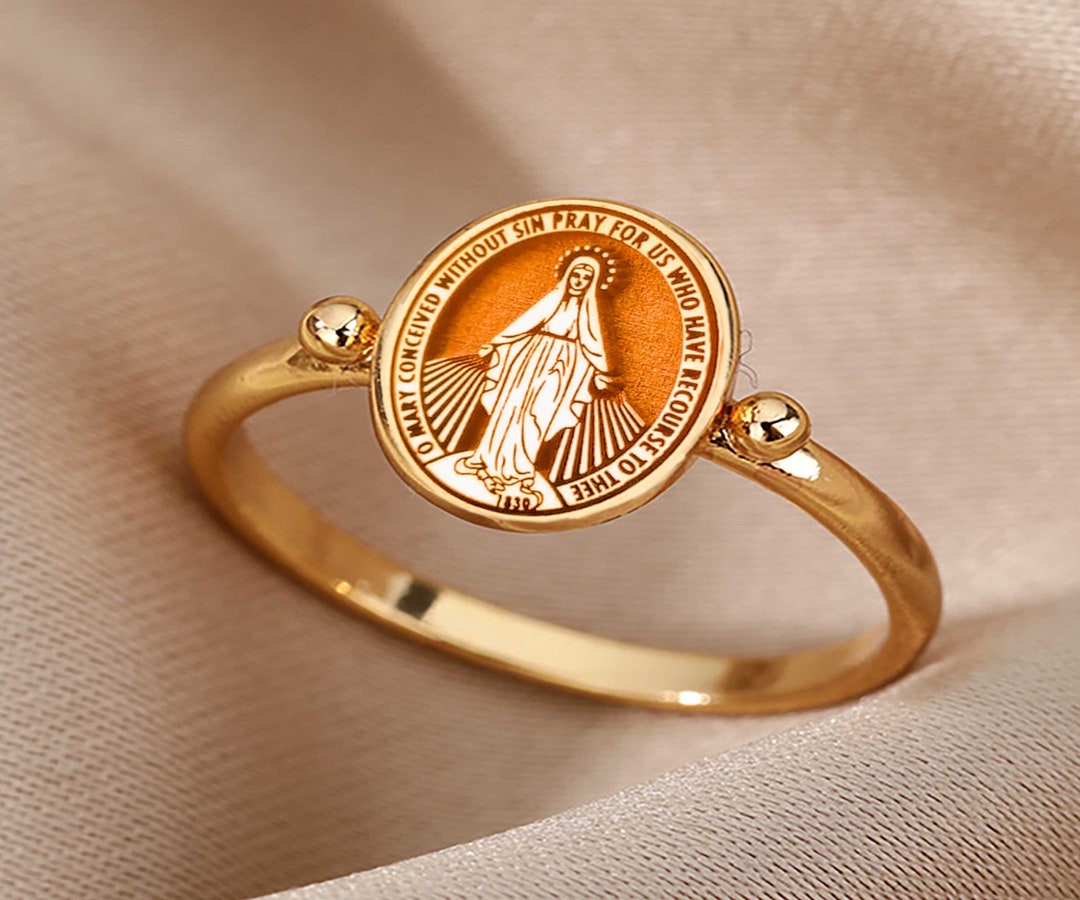 Virgin Mary Ring, Custom Coat of Arms Family Ring, Marian Consecration ...