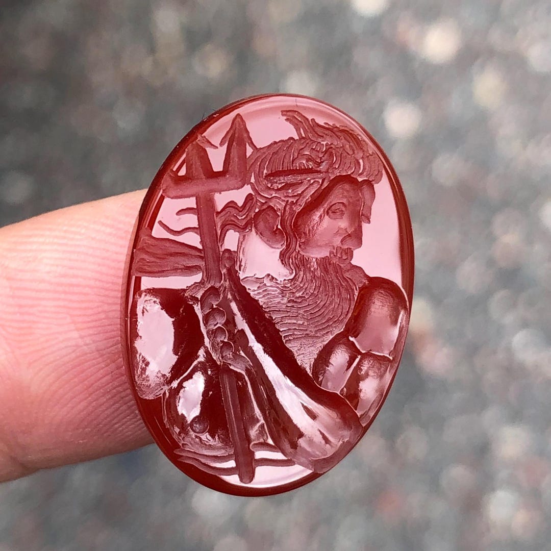 Sovereign of the Seas Poseidon Intaglio, Agate Engraving, Handmade Gem ...