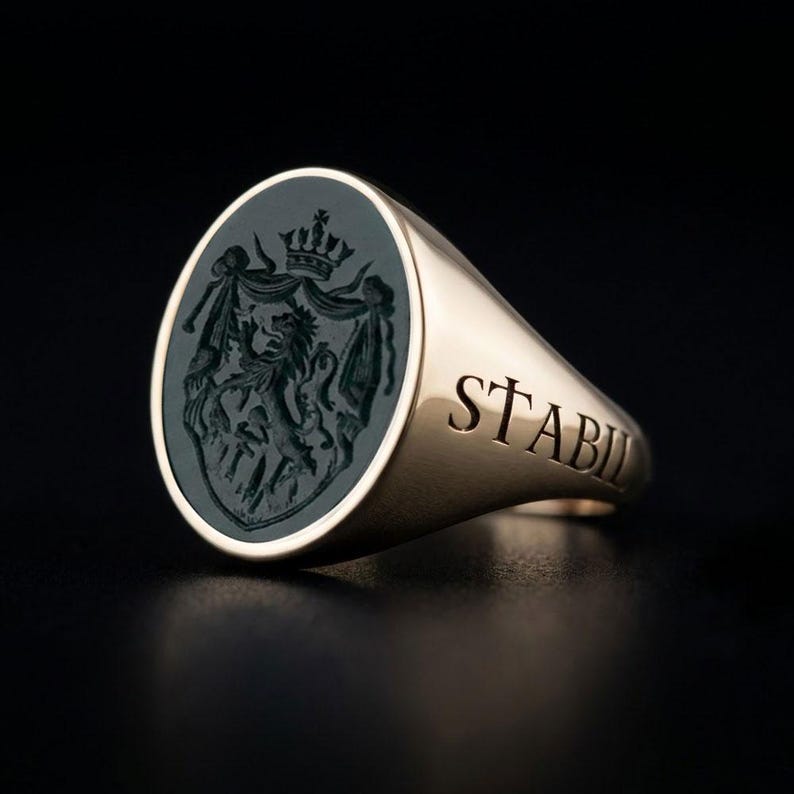 Custom Sterling Silver Family Crest Signet Ring: Intaglio Engraved ...