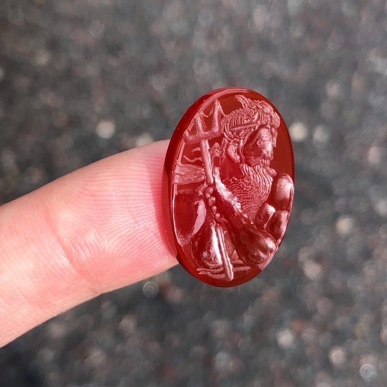Sovereign of the Seas Poseidon Intaglio, Agate Engraving, Handmade Gem ...