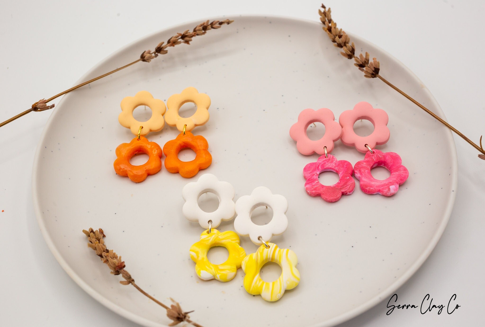 Spring Flower Earring, Floral Polymer Clay Earrings, Handmade Organic ...