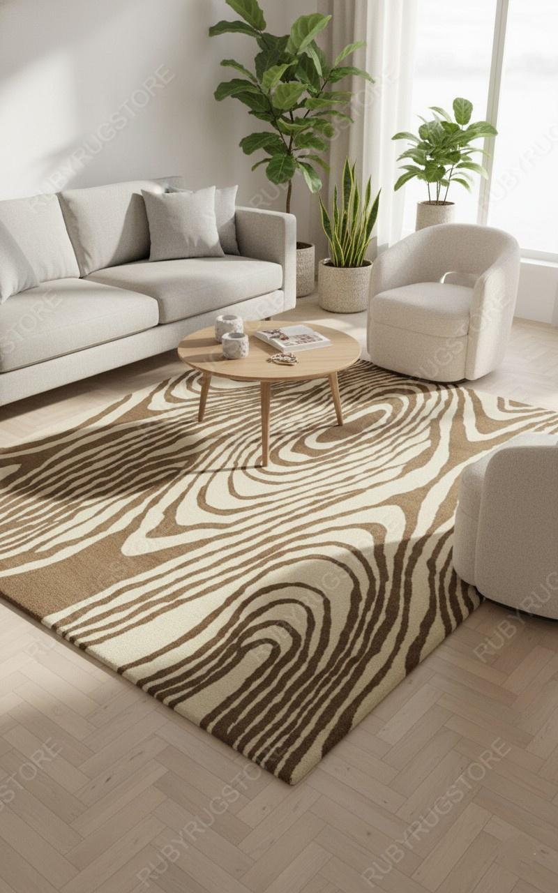 Wood Grain Pattern Rug – Modern Hand-tufted Beige & Brown Area Carpet ...
