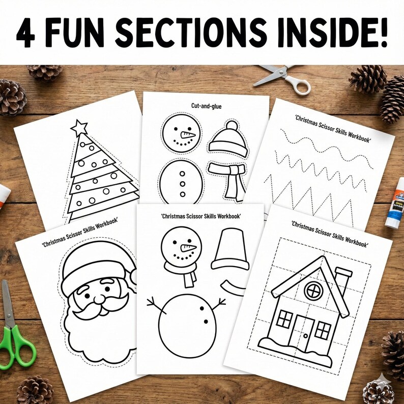 Christmas Scissor Skills Workbook Printable Cut and Paste Activity for ...