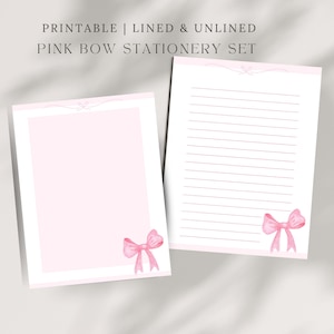 Pink Bow Printable Stationery Set for Her Printable Lined and Unlined ...