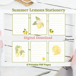 Summer Lemon Printable Stationery Digital Download Lemon Stationary ...