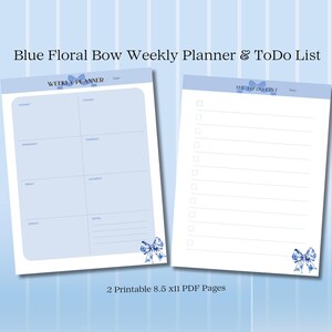 Blue Floral Bow Printable Daily Planner Cute Blue Floral Bow Printable ...