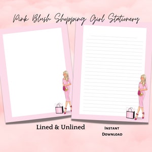 Pink Blush Shopping Girl Printable Stationery Set Printable Lined and ...