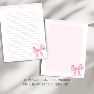 Pink Bow Printable Stationery Set for Her Printable Lined and Unlined ...