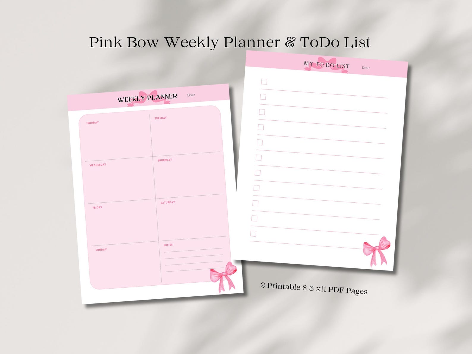 Pink Bow Printable Daily Planner Coquette Bow Pink Printable to Do List ...