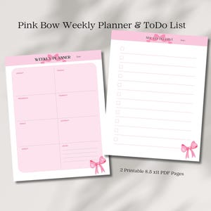 Pink Bow Printable Daily Planner Coquette Bow Pink Printable to Do List ...