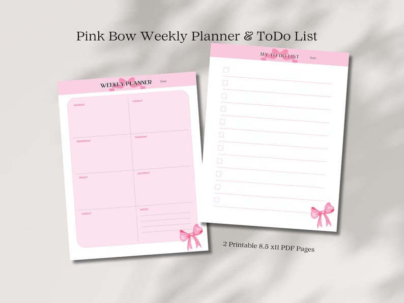 Pink Bow Printable Daily Planner Coquette Bow Pink Printable to Do List ...