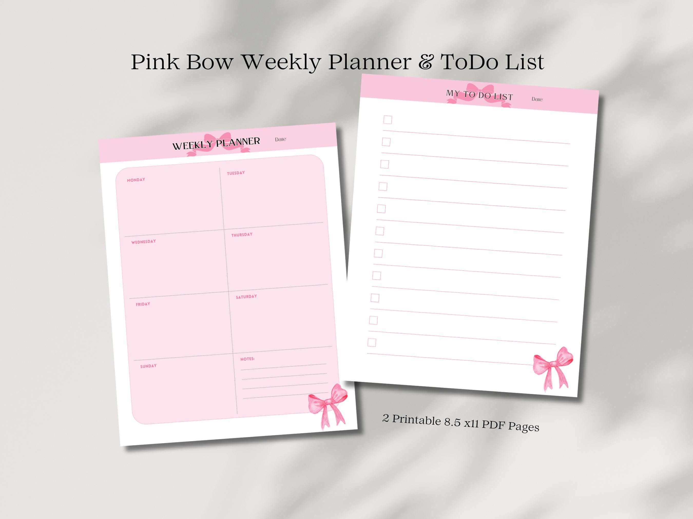 Pink Bow Printable Daily Planner Coquette Bow Pink Printable to Do List ...
