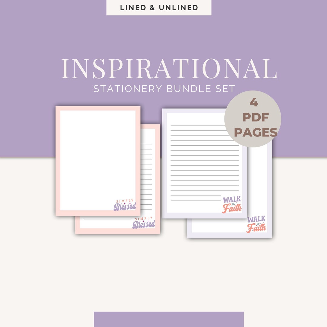 Inspirational Printable Stationery Set Lined and Unlined Bundle Set ...