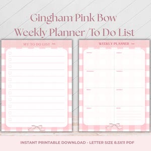 Gingham Pink Bow Printable Weekly Planner Cute Gingham Pink Printable ...