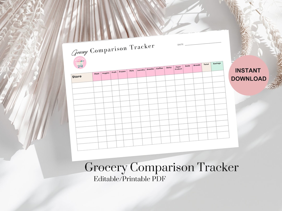 Grocery Comparison Tracker Grocery Store Shopping Tracker Planner ...