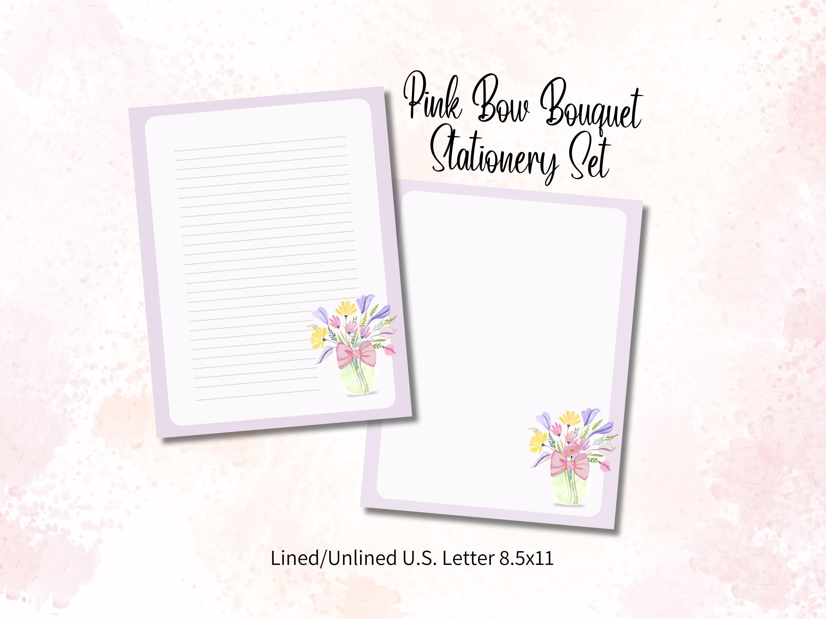 Pink Bow Bouquet Printable Stationery Set for Her Mothers Day Pink Bow ...