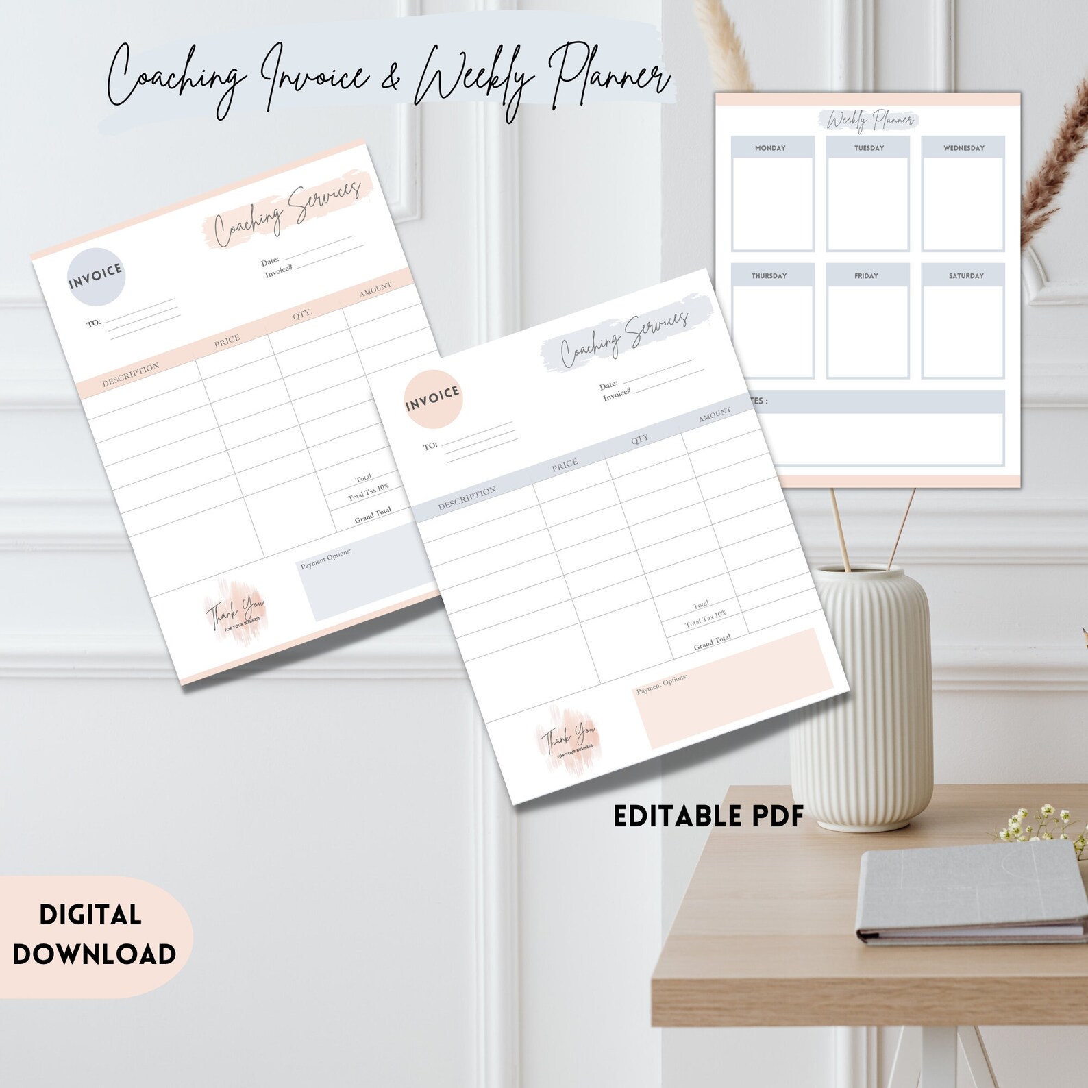 Coaching Business Invoice & Weekly Planner,coaching Invoice Template ...