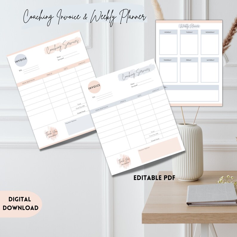 Coaching Business Invoice & Weekly Planner,coaching Invoice Template ...