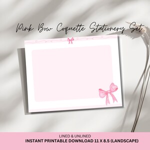 Pink Bow Coquette Printable Stationery Set for Her Printable Lined ...