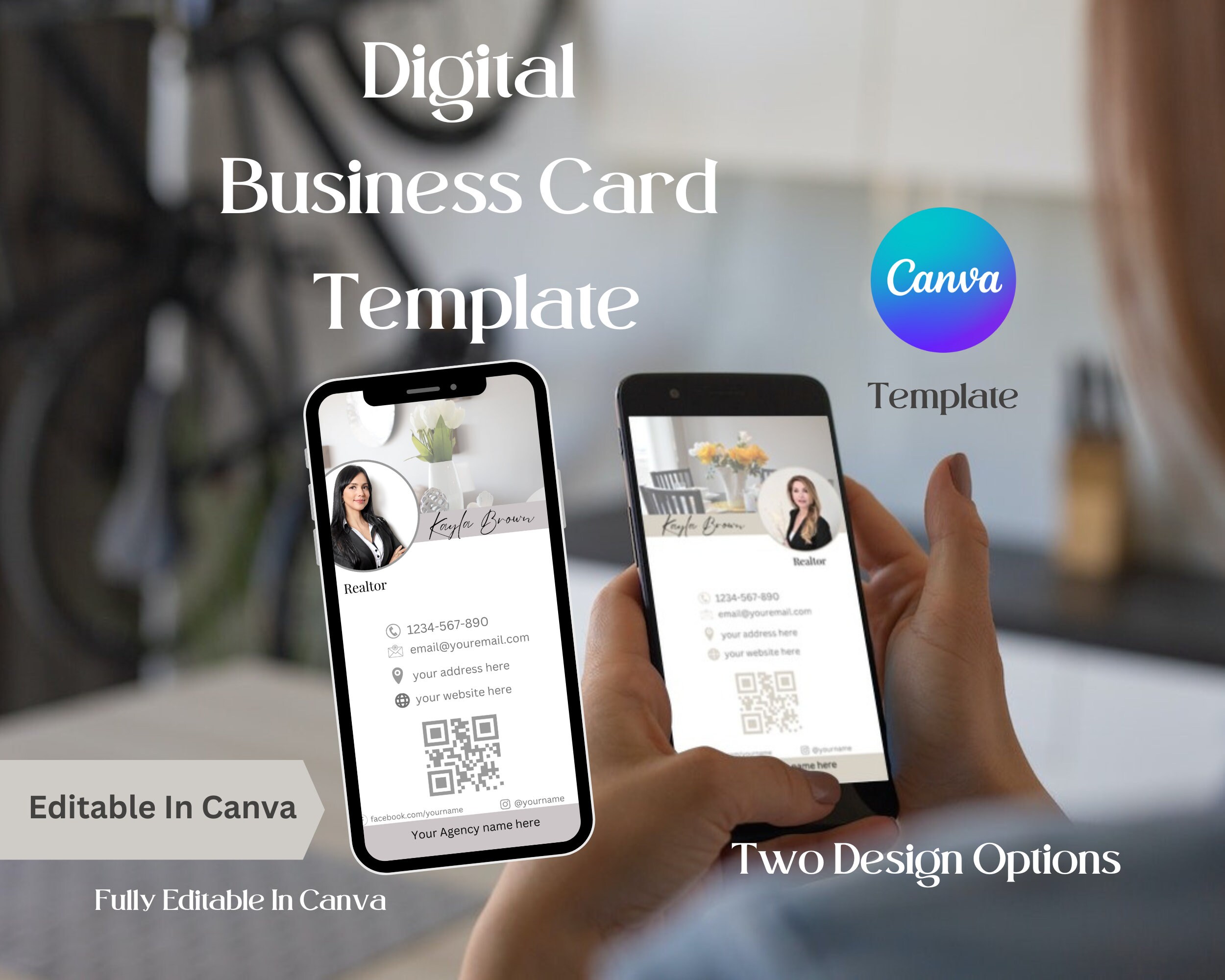 Digital Business Card Template Editable Canva Template DIY Business ...